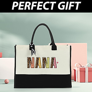 Nana Gifts Tote Bag Grandma Gifts Beach Bag Gift for Grandmother Retirement Birthday Mothers Day Thank You Gifts for Women Nana Mamaw First Time Grandma Gigi Mimi Gaga Canvas Travel Shopping Bag