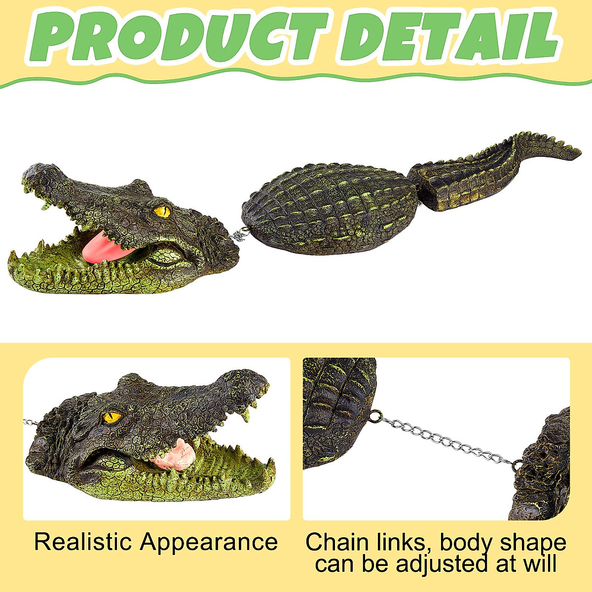 Sotiff 31.5 Inches Floating Alligator Decoy Floating Crocodile Decoy for Pool Fake Alligator Pool Float Statue Toy Garden Animal Figurines Water Pond Decorations for Pond Outdoor Yard, Green