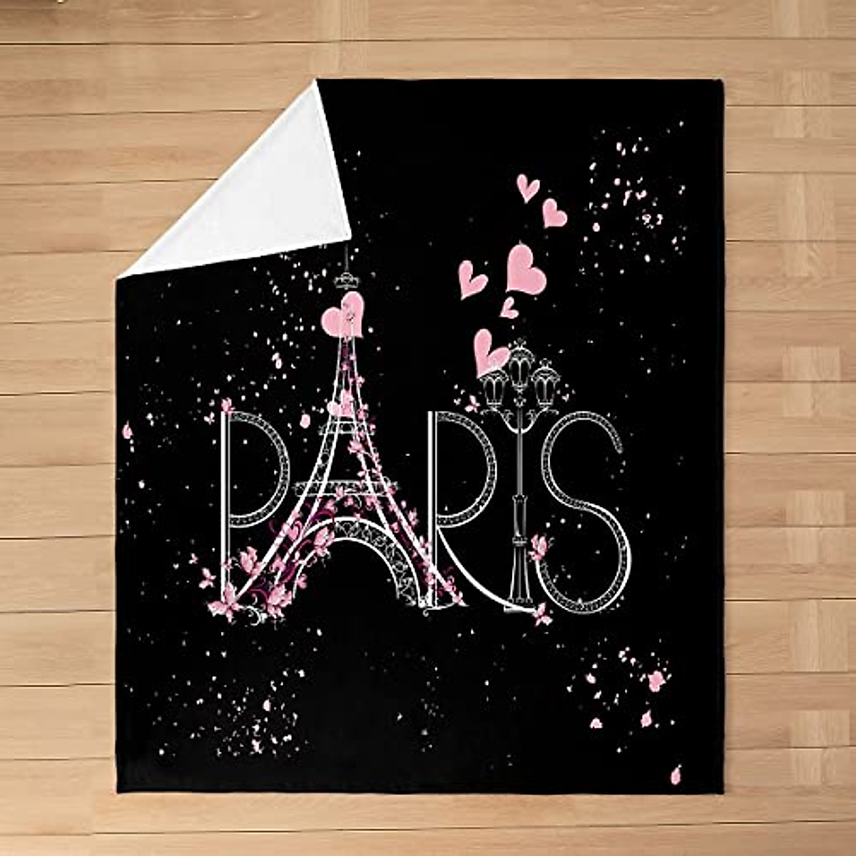 Eiffel Tower Fleece Throw Blanket,All Season Paris Tower Bed Blanket French Paris Cityscape Fuzzy Blanket for Bed Sofa Couch,Bedroom Decor Pink Floral Plush Blanket 40"x50"