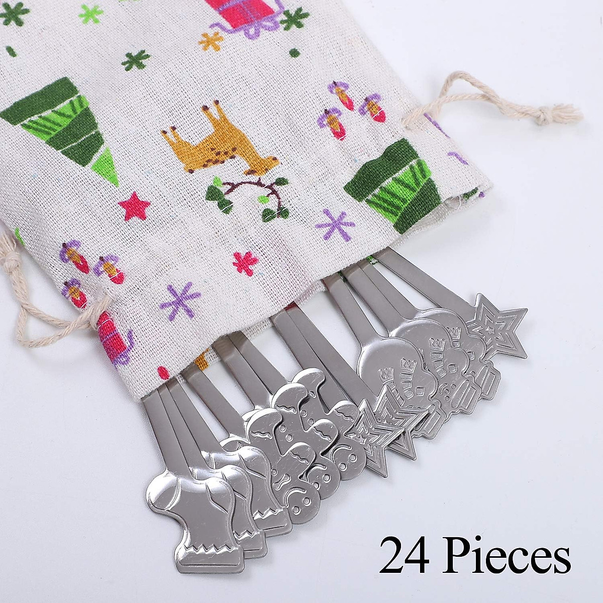 Aneco 24 Pack Christmas Mini Spoons Set Stainless Steel Spoon for Coffee Tea Soup Sugar Dessert Seasoning Ice Cream