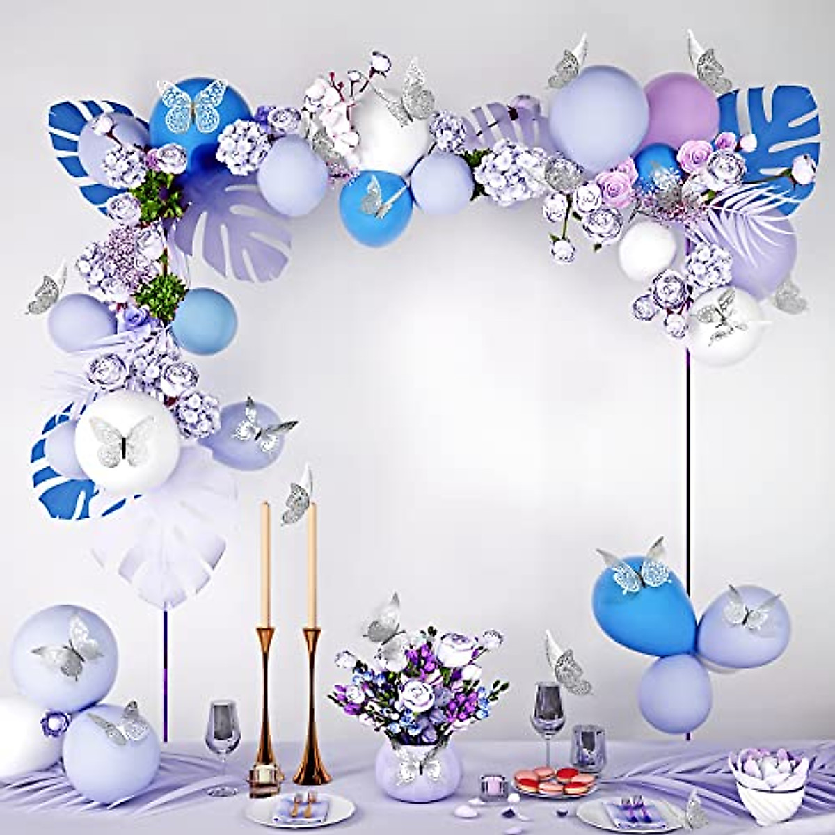 AMMON 3D Butterfly Wall Decor 48 Pcs Silvery 3 Sizes Decal Decorations for Birthday Party Cake Mural Sticker Removable Room Wall Art Stickers for Kids Nursery Classroom Bedroom Living Room Party Wedding