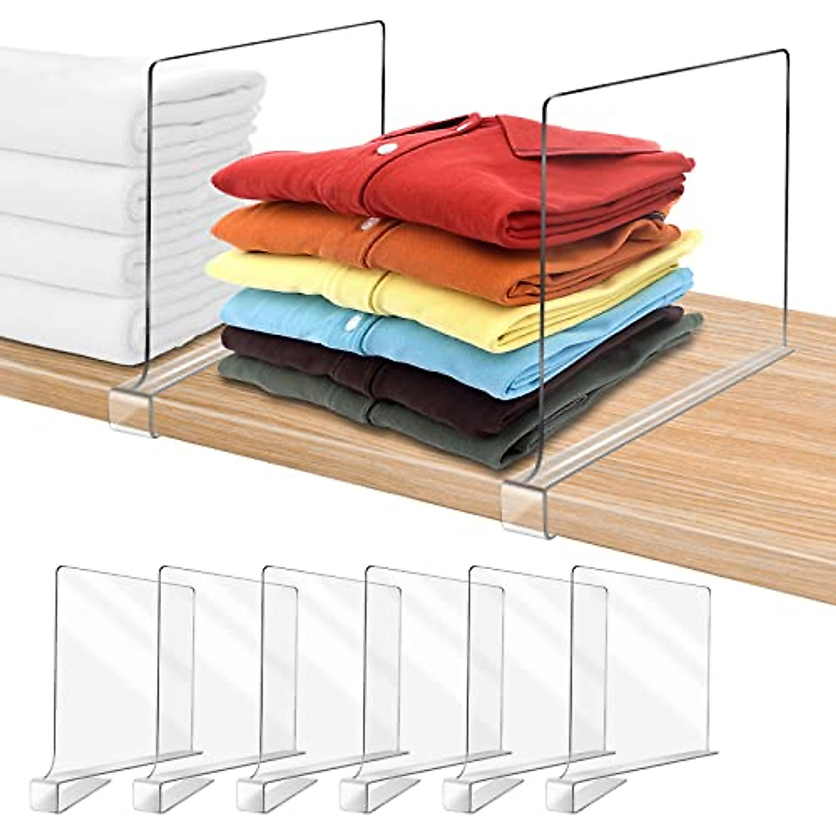 OMGelic Acrylic Shelf Dividers for Closet Organization 6PCS Closet Shelf Divider Closet Dividers for Shelves Shelf Organizer for Closet Shelf Organizer for Wood Closet Separator Clear