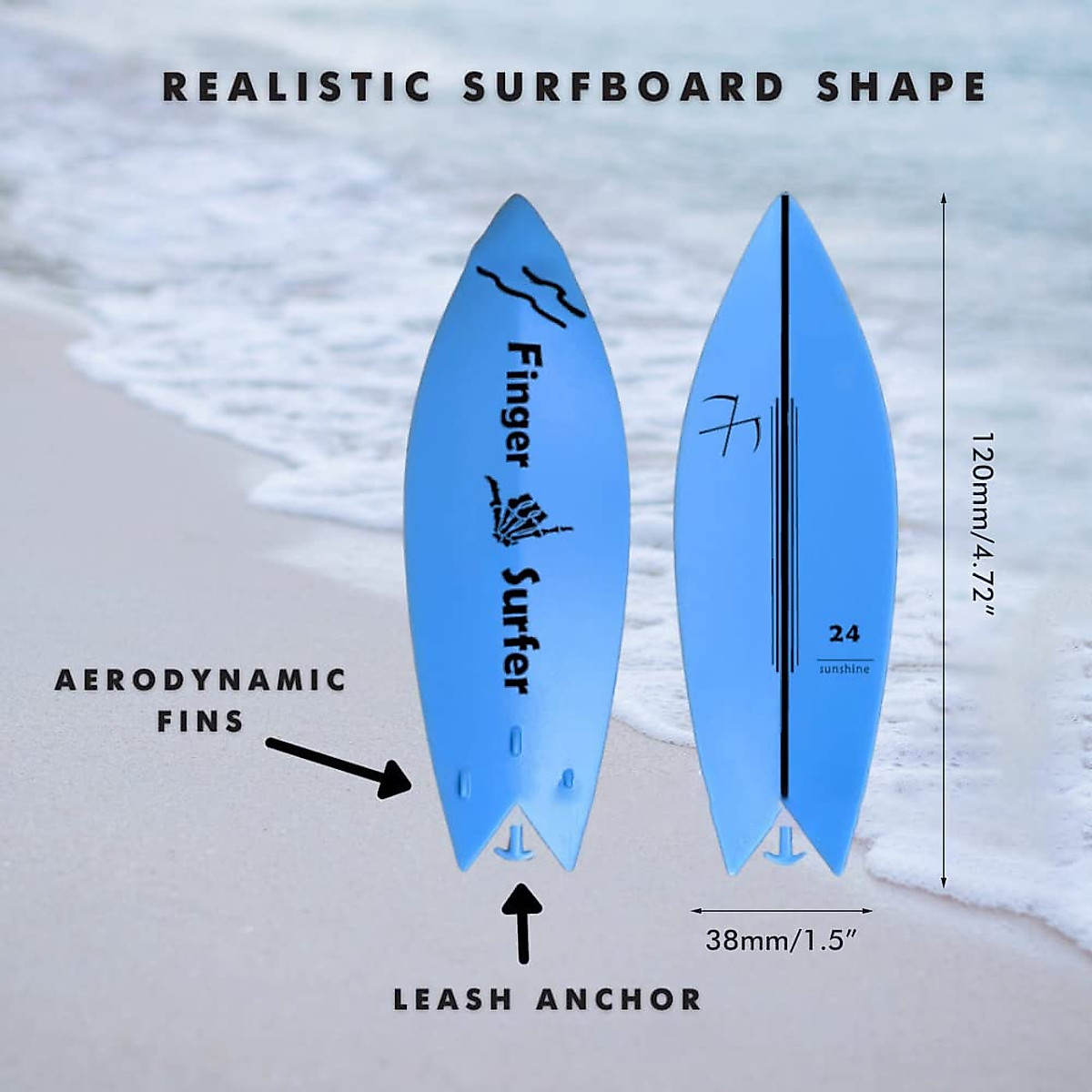 OHEPFD Finger Surfboard Toy, 1/4Pcs Creative Mini Finger Surfboard Movement Toys for Kids Teens Adults Surfers Relieve Stress, Sky Blue, 120*38*2mm