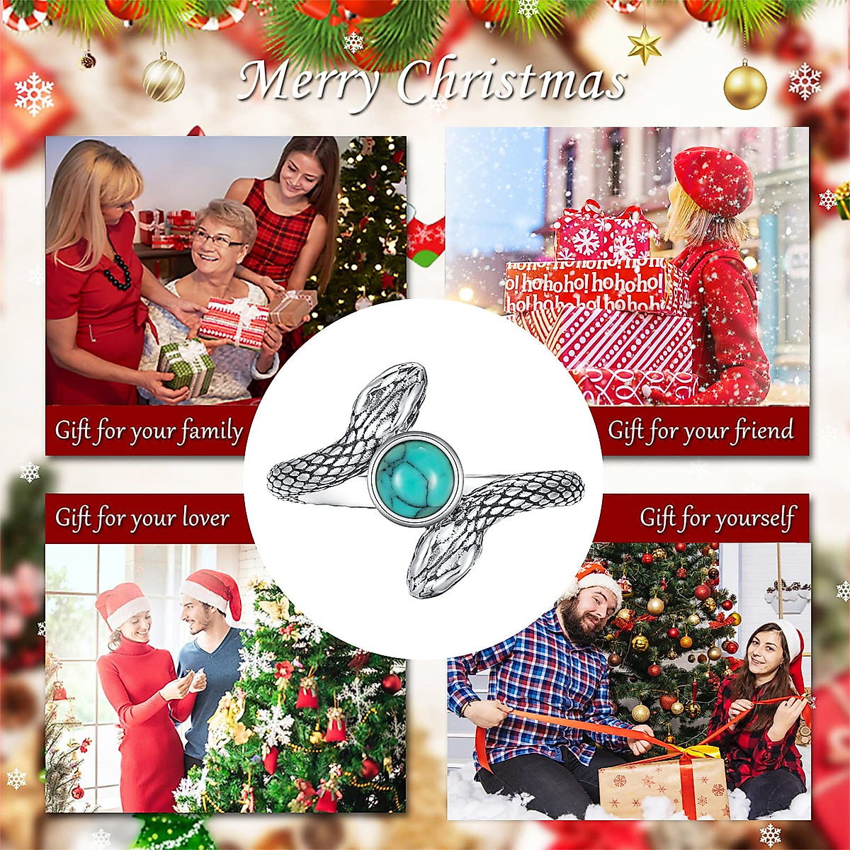 Double Head Snake Ring - Vintage Turquoise Snake Finger Rings Funny Animal Jewelry Statement Gifts for Women