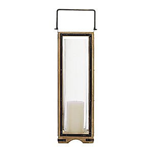 Deco 79 Mango Wood Handmade Pillar Candle Lantern, 8" x 8" x 31", Brown