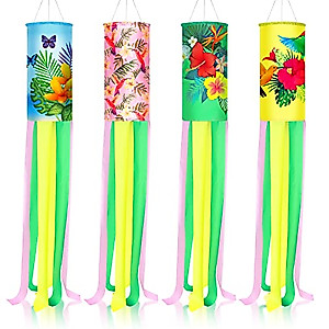 Tatuo 4 Pieces 40 Inch Hummingbird Windsock Outdoor Spring Summer Garden Yard Flag with LED Light Glowing Hummingbird Hanging Flag for Home Farmhouse Yard Garden Decoration