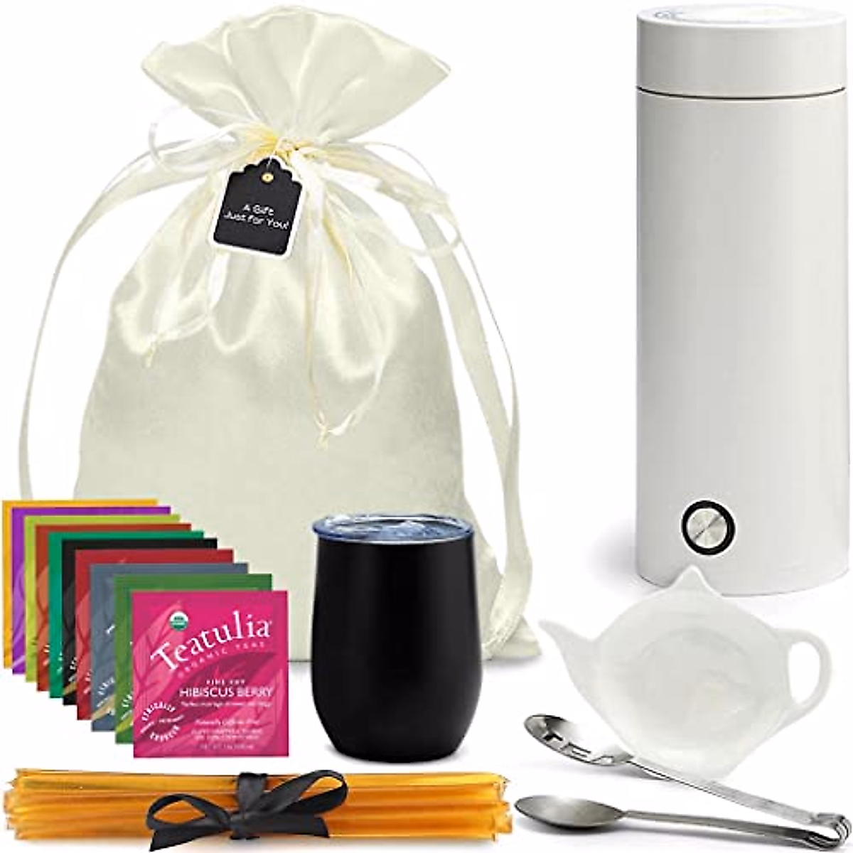 Organic Tea Gift Set with Portable Kettle - 25 Piece Tea Lovers Gift Basket | Birthday Gift for Women or Men | Present for Mom Mother, Teacher, Friendship, Get Well, Co-Worker
