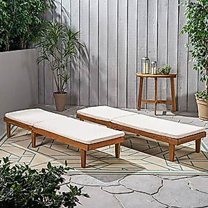 Christopher Knight Home Madge Oudoor Chaise Lounge with Cushion (Set of 2), Teak Finish, Cream