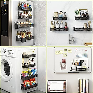 ENESNES Magnetic Spice Rack for Refrigerator, 4 Pack Magnetic Shelf for Fridge,Movable Spice Rack Organizer for Kitchen,Waterproof and Rustproof ABS Material (BLACK_4 PACK)