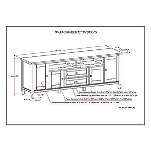 SIMPLIHOME Warm Shaker SOLID WOOD Universal TV Media Stand, 72 inch Wide, Farmhouse Rustic, Living Room Entertainment Center, Storage Shelves and Cabinets, for Flat Screen TVs up to 80 inches in White