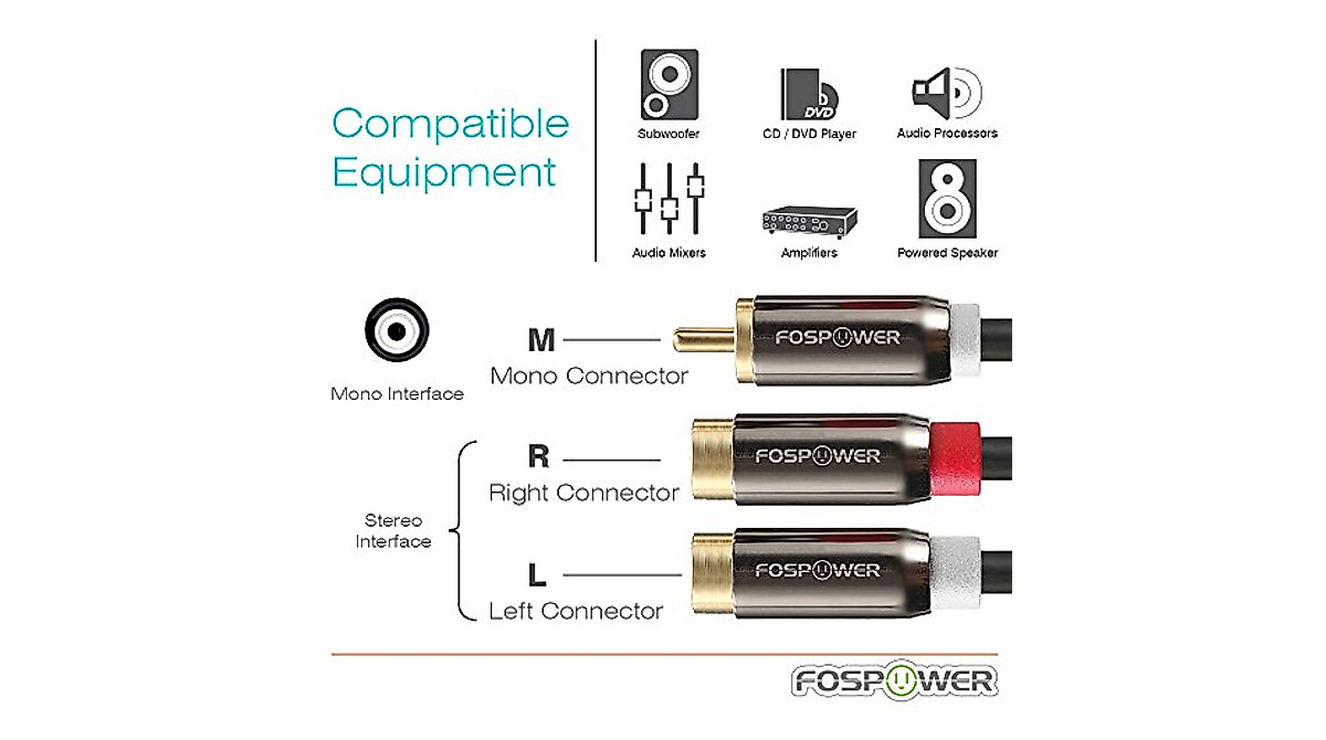 FosPower RCA Y Adapter 1M to 2F Stereo Audio & Subwoofer Cable