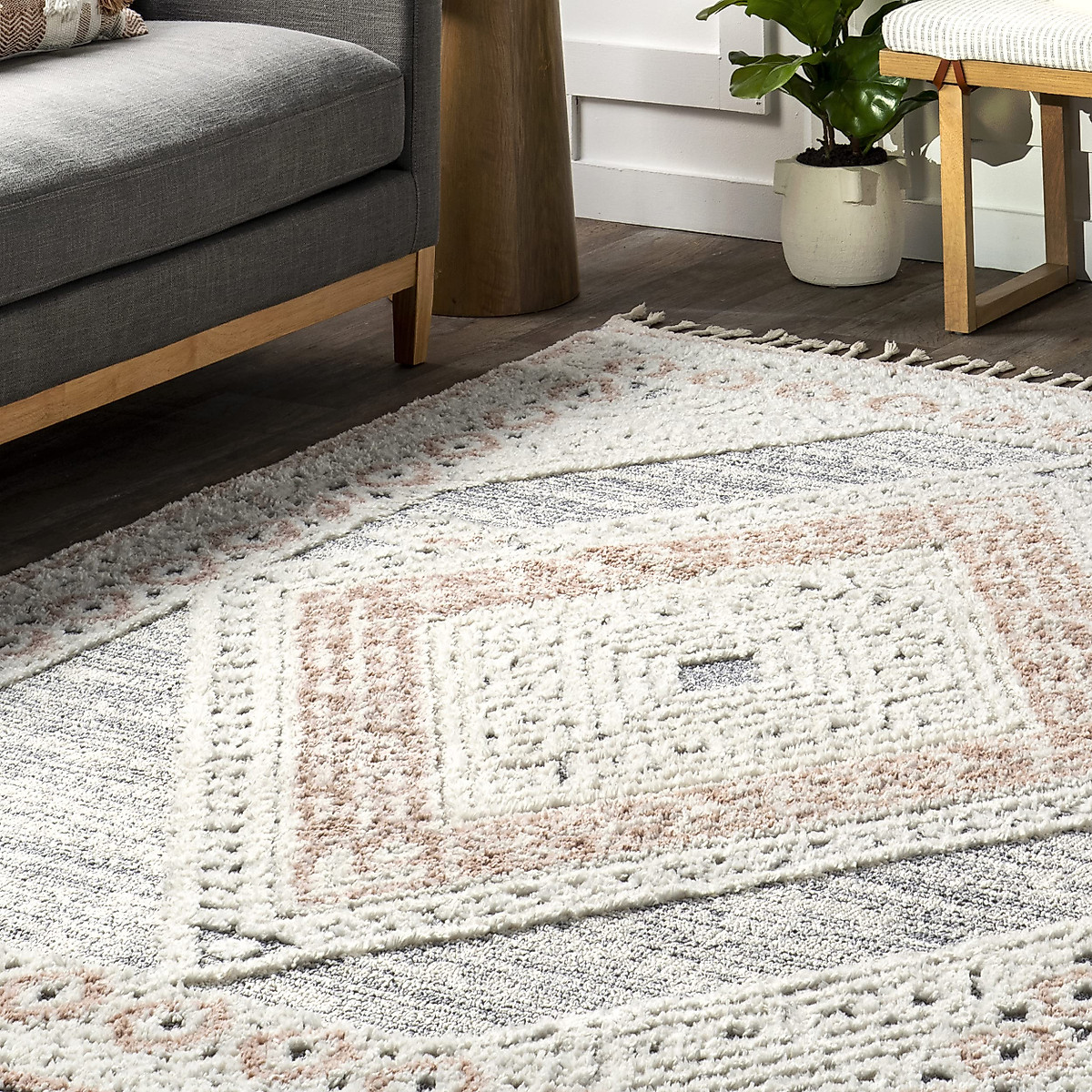 nuLOOM Acacia Geometric 8x10 Area Rug for Living Room Bedroom Dining Room Kitchen, Beige/Ivory
