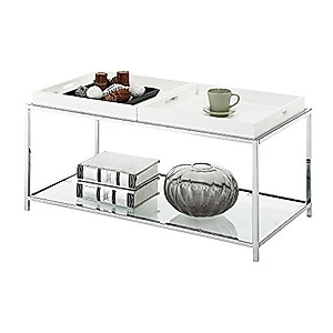 Convenience Concepts Palm Beach Coffee Table with Shelf and Removable Trays, White