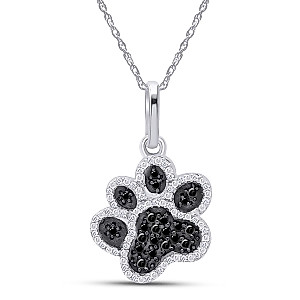 1/5 Carat Round Cut Black & White Natural Diamond Dog Paw Pendant Necklace Along With 18" Chain in 14K White Gold Over Sterling Silver (I2-I3 Clarity, 0.20 Cttw)