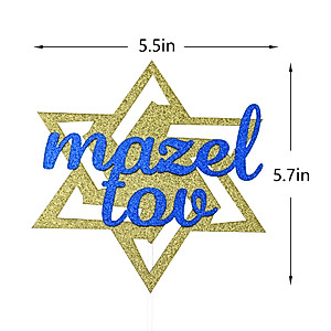 Mazel Tov Cake Topper, Jewish Congratulations Party Decorations, Star Of David Cake Decor, Bat Mitzvah, Bar Mitzvah Supplies (Double-sided Glitter)