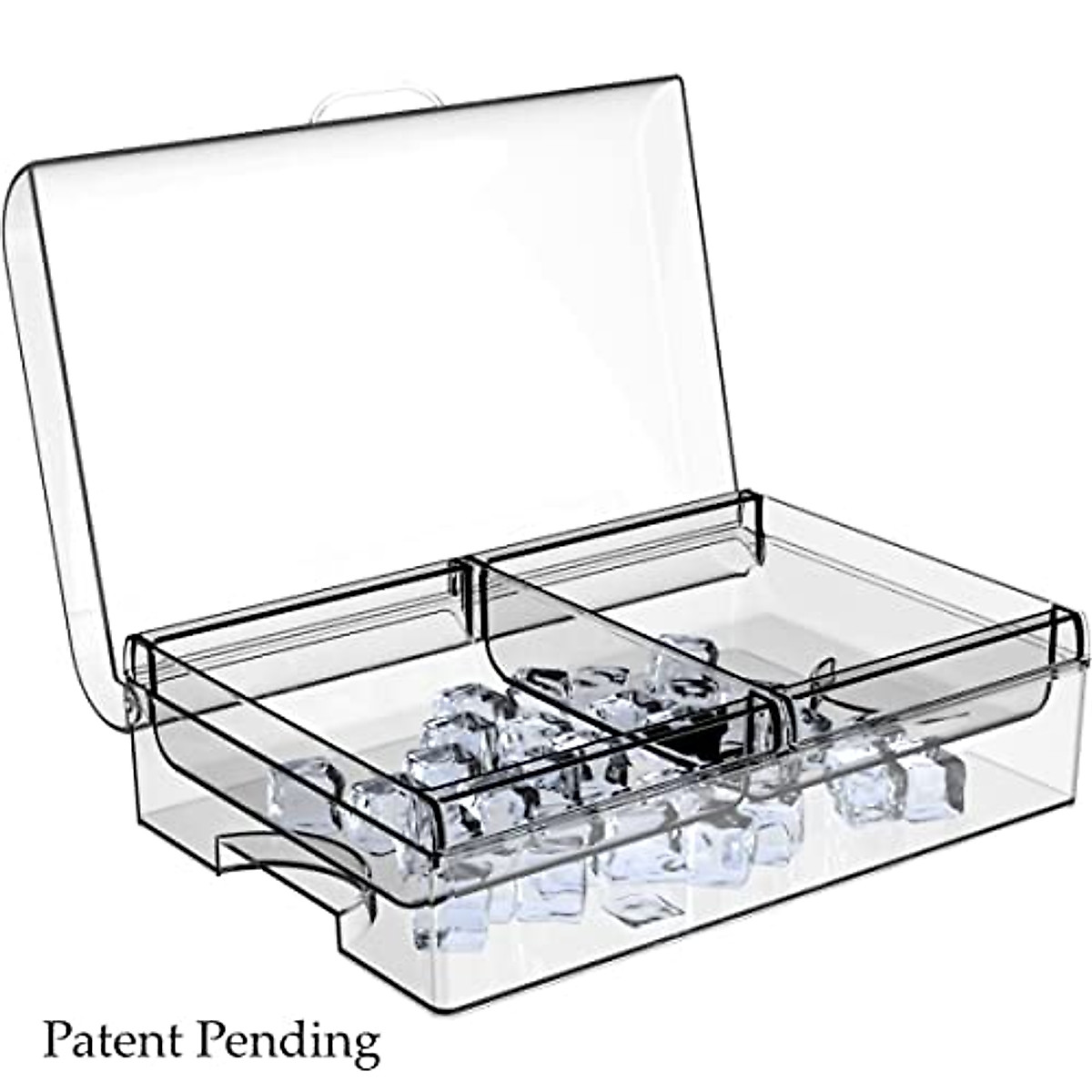 ImpiriLux Ice Chilled Two Section Party Platter- 2 Large Removable Serving Trays and Hinged Lid | Ideal for Pasta Salds, Appetizers, Seafood, Fruits, Meats, Desserts and More | 3 Tongs Included