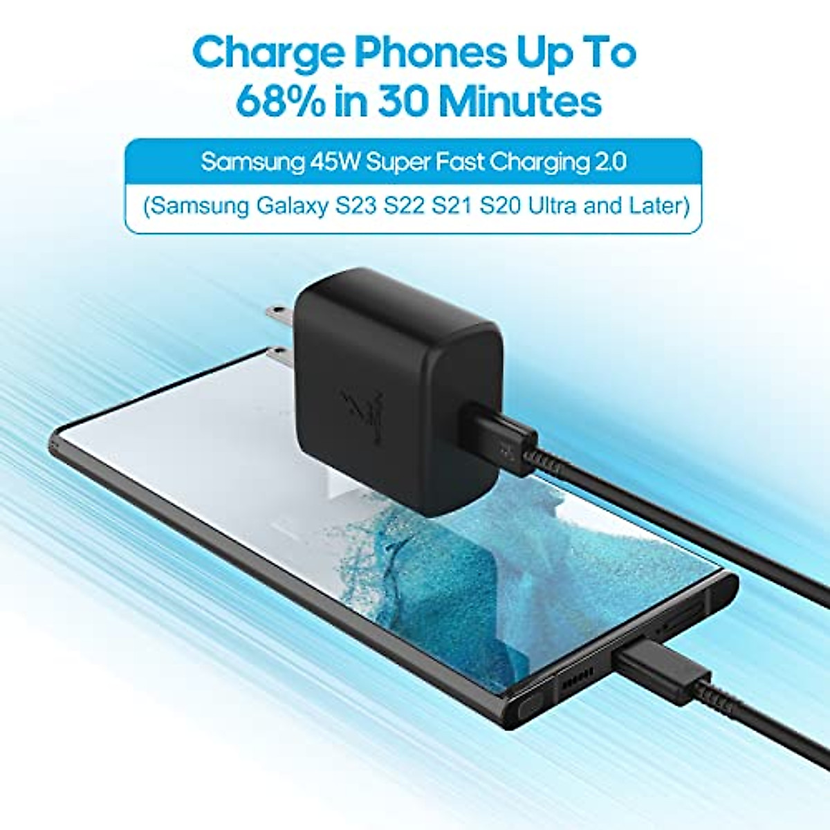 Samsung USB C 45W PD Super Fast Charger Type C Wall Adapter Quick Charging Block for Samsung Galaxy S23/S23 Ultra/S23+/S22 Ultra/S22+/S22/Note 10/S21/S21 Ultra/ S21+/Z Fold/, Galaxy Tablet-2 Pack