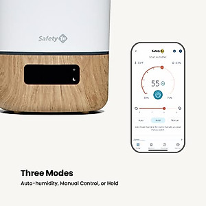 Safety 1st Connected Smart Humidifier — 1 Gallon (3.8L) Tank Size, Cool Mist Humidifier with Hygrometer and Nightlight, and Whisper Quiet for Baby Bedroom, Nursery, iOS and Android Compatible