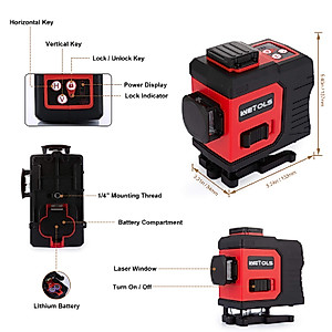 WETOLS 12 Lines Laser Level, 3x360° 3D Green Cross Line, Rechargeable Batteries, Remote Controller, Switchable & Auto Self-Leveling, Three-Plane Leveling & Alignment, with Portable Toolbox WE-185