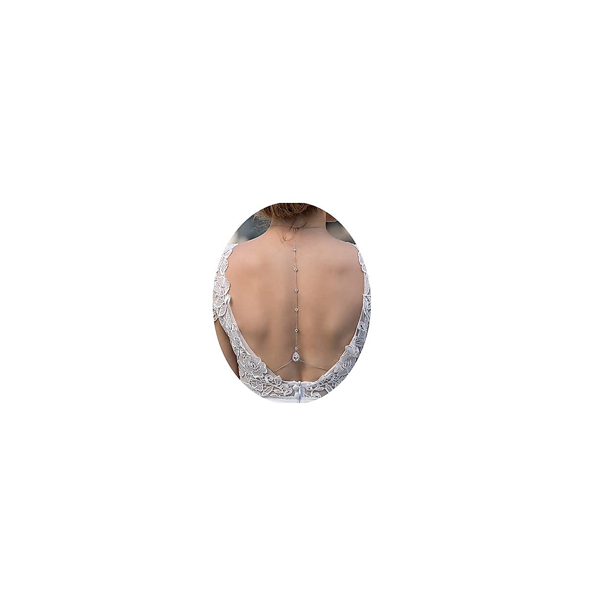 XSBODY Crystal Wedding Backdrop Necklace for Women Bridal Long Cubic Zirconia Dainty Back Necklace Body Chain Jewelry Festival Prom Gift (Silver)