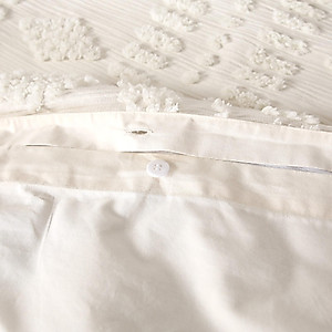 YINFUNG Boho Duvet Cover Cream Textured Tufted Shabby Chic King Ivory Duvet Cover Set Striped Poms Off White Bedding Set All Season Diamonds Geometric Embroidered Quilt Cover