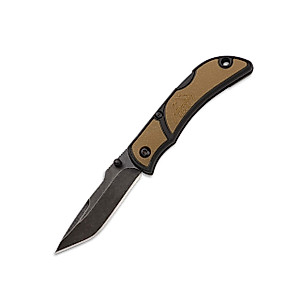 OUTDOOR EDGE 2.5" Coyote-Brown Chasm - EDC Lockback Folding Pocket Knife with Non-Reflective Blackstone Coated Stainless Steel Blade and Pocket Clip