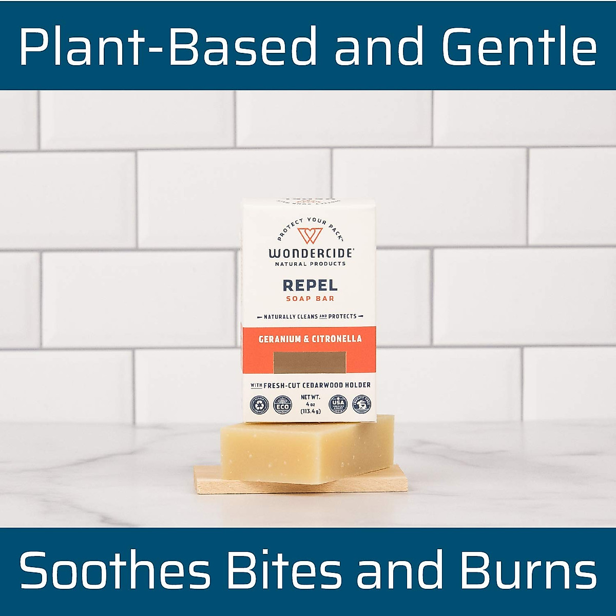 Wondercide - Repel Soap Bar for Kids & Family - Citronella & Geranium - With Natural Essential Oils, Coconut Oil, and Shea Butter - Gentle and Moisturizing - 4oz Bath Bar