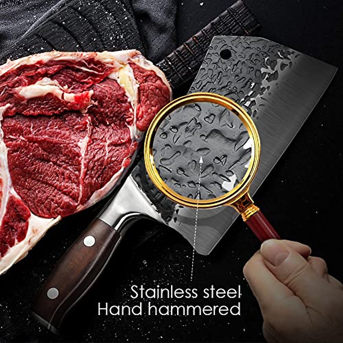 Full Tang 8 Inch Butcher Knife - Professional Hand Forged Heavy Duty Kitchen Chef Knife Meat Cleaver - German High Carbon Stainless Steel Kitchen Chef Knives for Home & Restaurant,Best Gifts