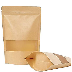 Moretoes 72pcs Stand Up Pouches, Kraft Paper Bags with Window, Coffee Bags, Brown Resealable Bags, Ziplock Stand Up Bags for Home or Business, 5.9×8.6 Inches Sealable Bags for Packaging