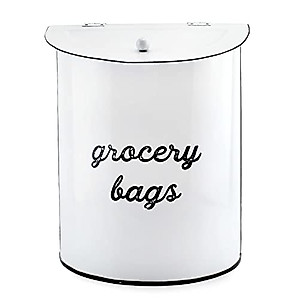 AuldHome Rustic Grocery Bag Holder; Wall-Mounted Vintage Enamelware Farmhouse Style Plastic Bag Dispenser for Kitchen or Laundry Room