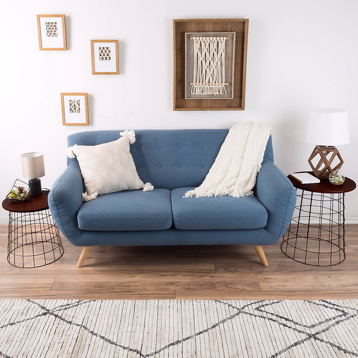 End Tables Set of 2 - Nesting Tables with Removable Wood Tops and Metal Basket Bases for Blanket Storage - Round Side Tables for Living Room, Bedroom, or Home Office by Lavish Home (Cherry/Black)