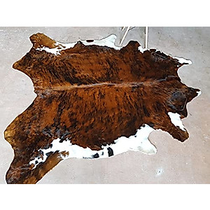 ecowhides | Genuine Cowhide Rug, Brindle White Belly Brazilian Cowskin, Area Rug, Western Home Decor, Premium Quality, Living Room Accessories, (X-Large) 7 x 6 ft