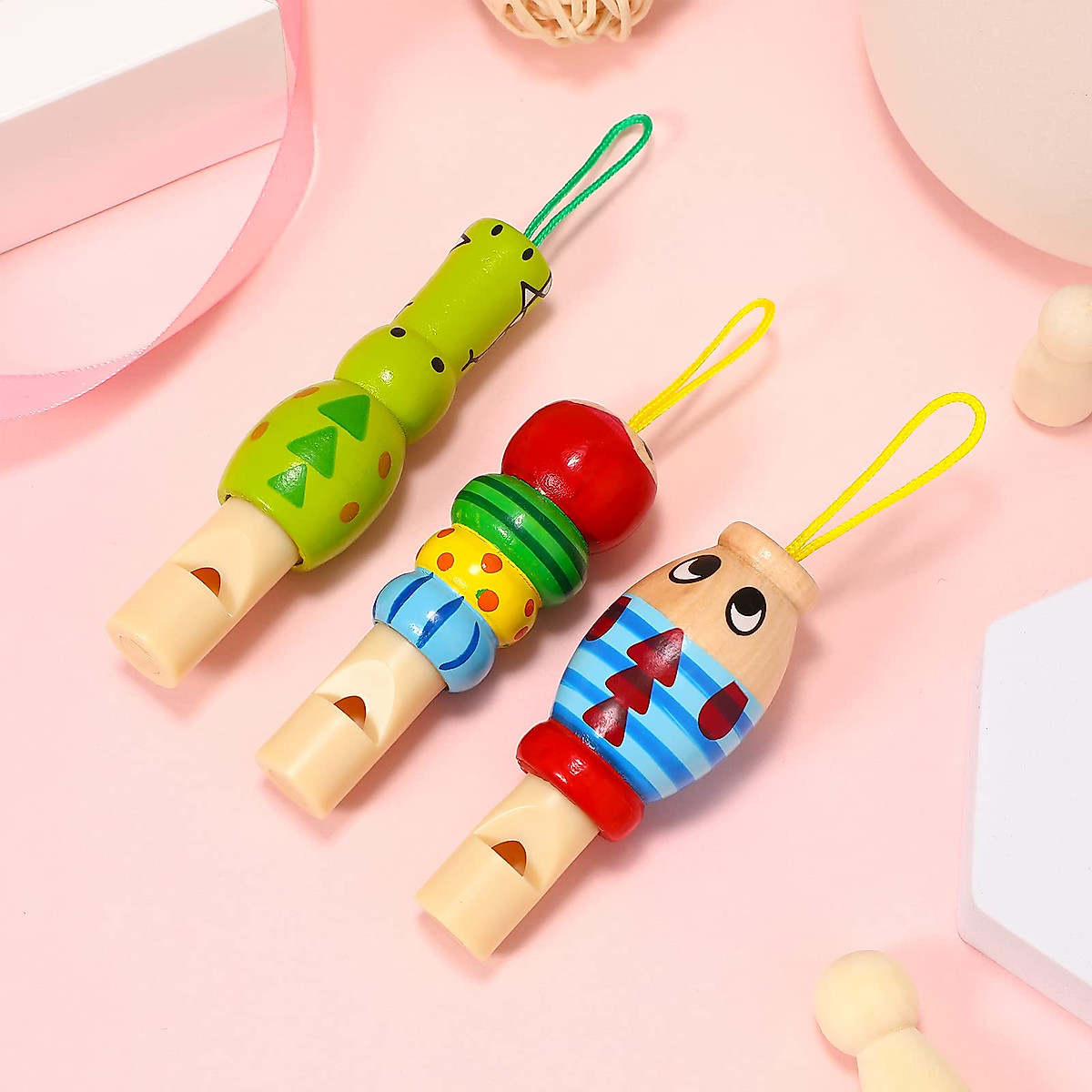 Kisangel 3pcs/Set Animal Wooden Whistles for Baby Kids Music Instrument Developmental Educational Toys for Kids Party Noisemakers Whistles Kids Birthday Goody Bag Fillers(Random Style)