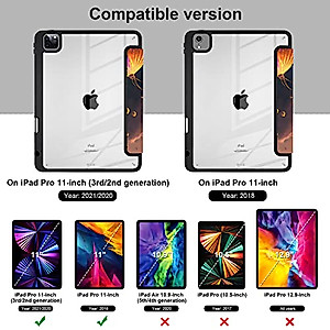 Batianda Case for iPad Pro 11-inch 2022 4th M2 Chip /2021 (3rd Generation) / iPad Pro 11" 2nd 2020 [Built-in Pencil Holder] Shockproof Cover with Clear Transparent Back Shell TPU Bumper, Cheshire Cat