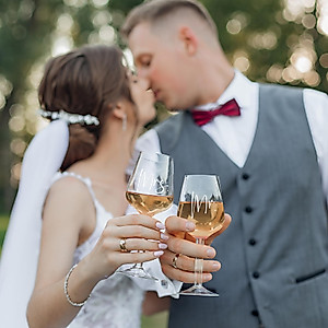 AW BRIDAL Mr & Mrs Wine Glasses Set of 2, Wedding Gifts Bridal Shower Gifts Engagement Gifts Wedding Gifts for Couples Bride - Wine Opener Wine Stopper with Engraved Wooden Keepsake Box