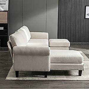 HomSof U-Shape Sectional Sofa Set for Living Room, Mid Century Modern Couch with Chaise and Ottoman, Beige