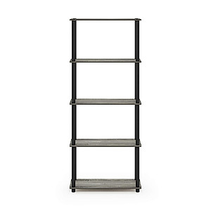 Furinno Turn-N-Tube 6-Tier Accent Display Rack, French Oak Grey/Black Turn-N-Tube 5-Tier Multipurpose Shelf, French Oak Grey/Black