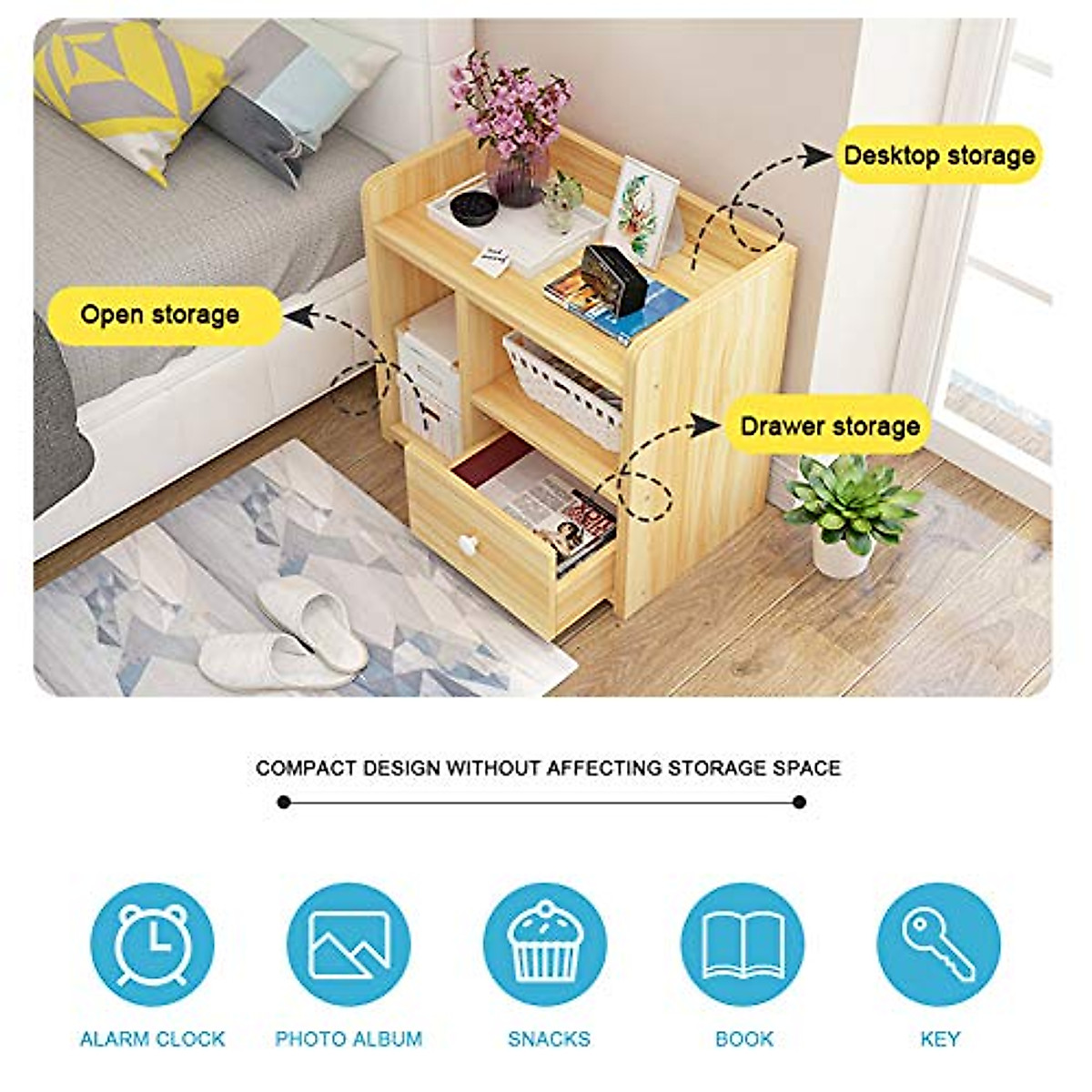 Solid Wood Nightstand Wooden with 2 Storage Drawers and Handles Bedroom Living Room End Table Side Table for Living Room Bedroom Office Nightstand Lamps for Bedroom