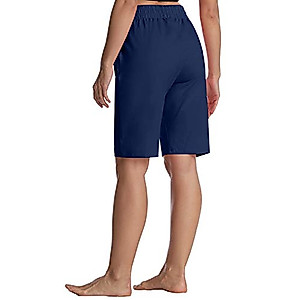 ChinFun Women's Yoga Bermuda Shorts Athletic Lounge Cotton Sweat Shorts 10" Long Shorts Workout Running Shorts Navy L