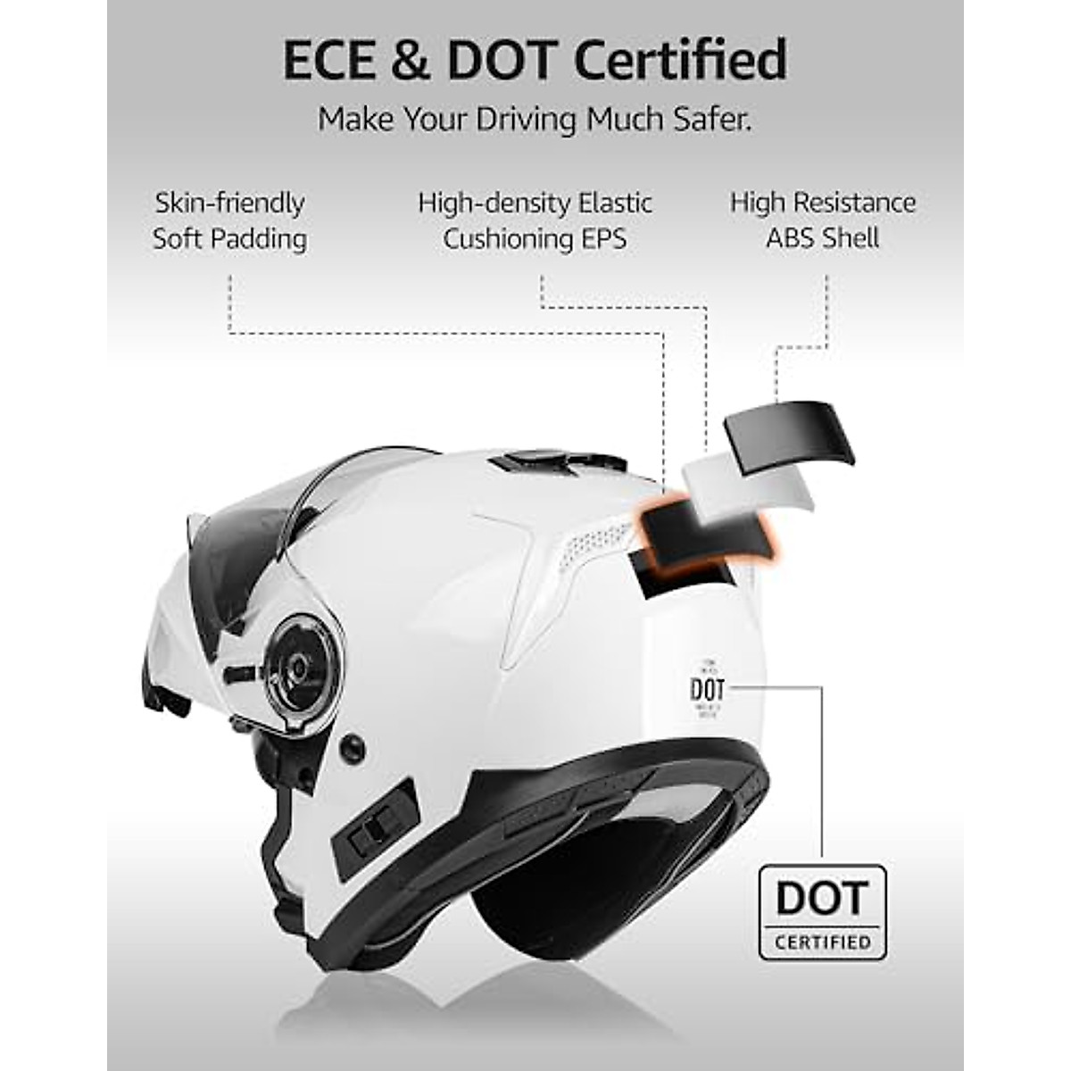 YEMA Modular Motorcycle Helmets, DOT Approved Full Face Motorcycle Helmet with Flip Up Dual Visor, Helmets for Adults Motorcycle Men Women Helmets for Street Scooter ATV E-bike - YM-926 White