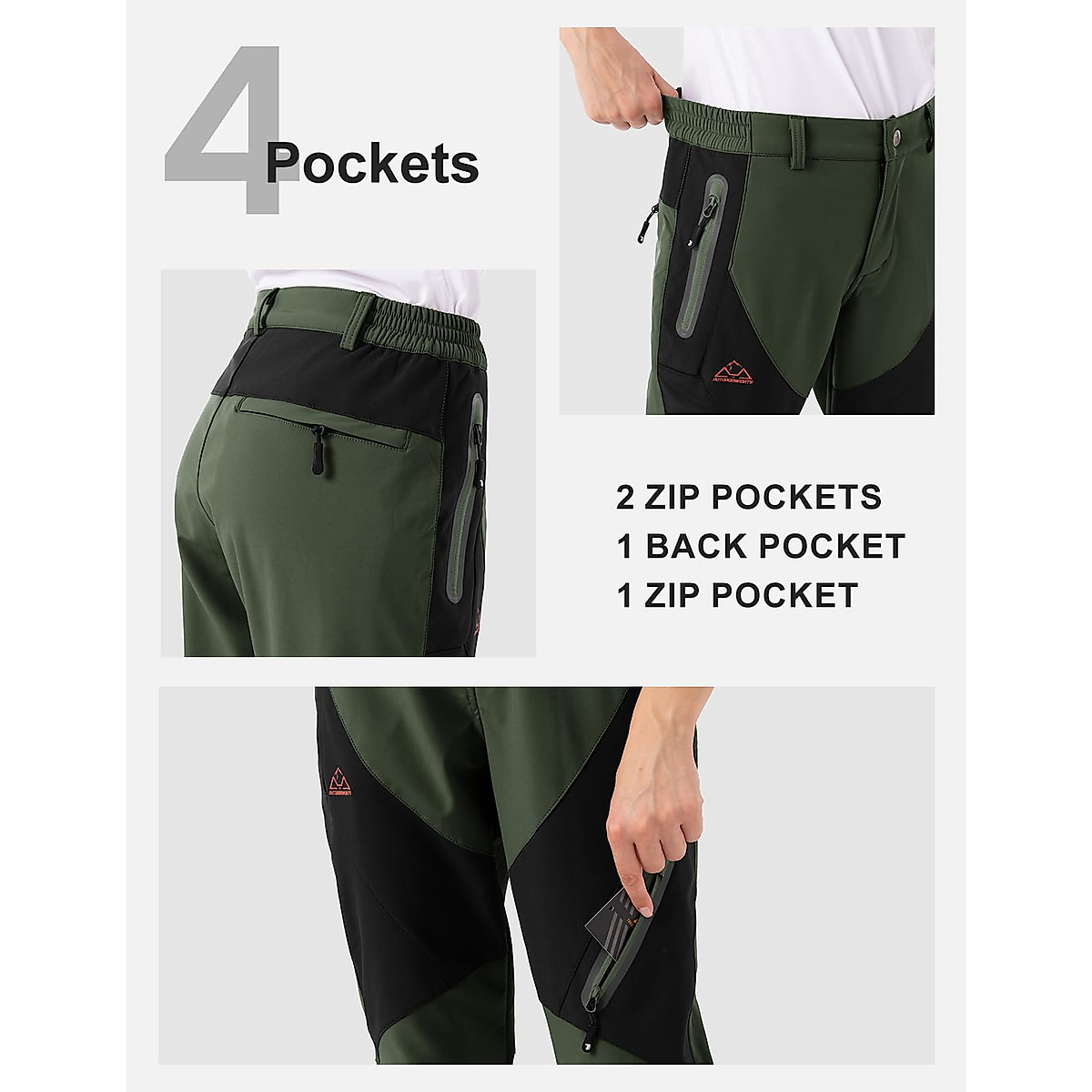 TBMPOY Women's Hiking Pants Outdoor Waterproof Windproof Softshell Fleece Snow Ski Pants Army Green XS