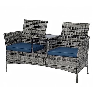 PatLoom Outdoor Patio Loveseat Set with Coffee & Cushions, 2-Seat Wicker for Rattan, Garden, Lawn Weather Resistant