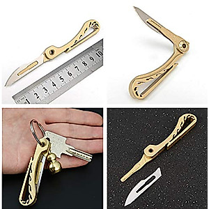 SZHOWORLD Mini Brass Pocket Knife EDC Utility Knife with 10 Extra Replaceable Blades, Portable Sharp Folding Knife with Back Clip