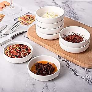 DELLING 8 PACK Dipping Bowls Set, Ceramic Dipping Sauce Dishes, 3.5 Oz Soy Sauce Dish, Side Dish Bowls, Small Bowl/Dish for BBQ, Condiments, Appetizer, Dessert, Sushi, Party - White