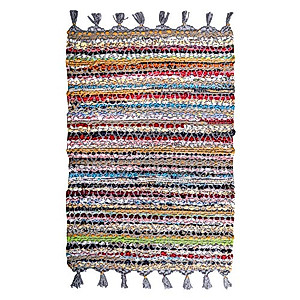 100% Cotton Rag Rug 24x36 - Multicolor Chindi Rug - Hand Woven & Reversible for Living Room Kitchen Entryway Rug -Multi Color
