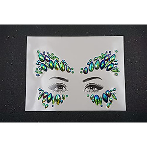 Face Jewels festival halloween face Tattoo body gems Bindi Glitter Eyes rhinestone Forehead Sticker DIY Face Decoration Face Gems Rhinestone Temporary Tattoo Sticker(emerald ab/SR14)