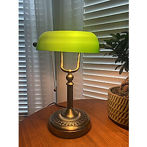 Newrays Green Glass Bankers Desk Lamp with Pull Chain Switch Plug in Fixture