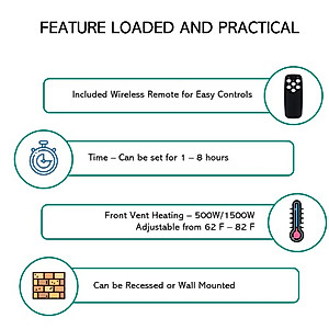 Alice 30" Electric Fireplace Inserts Recessed, Wall Mounted Fireplace LED Fireplace with 12 Flame Colors, Touch Screen, Remote Control, Timer, Carbon & Crystal Stones 500W/1500W - 30 inches