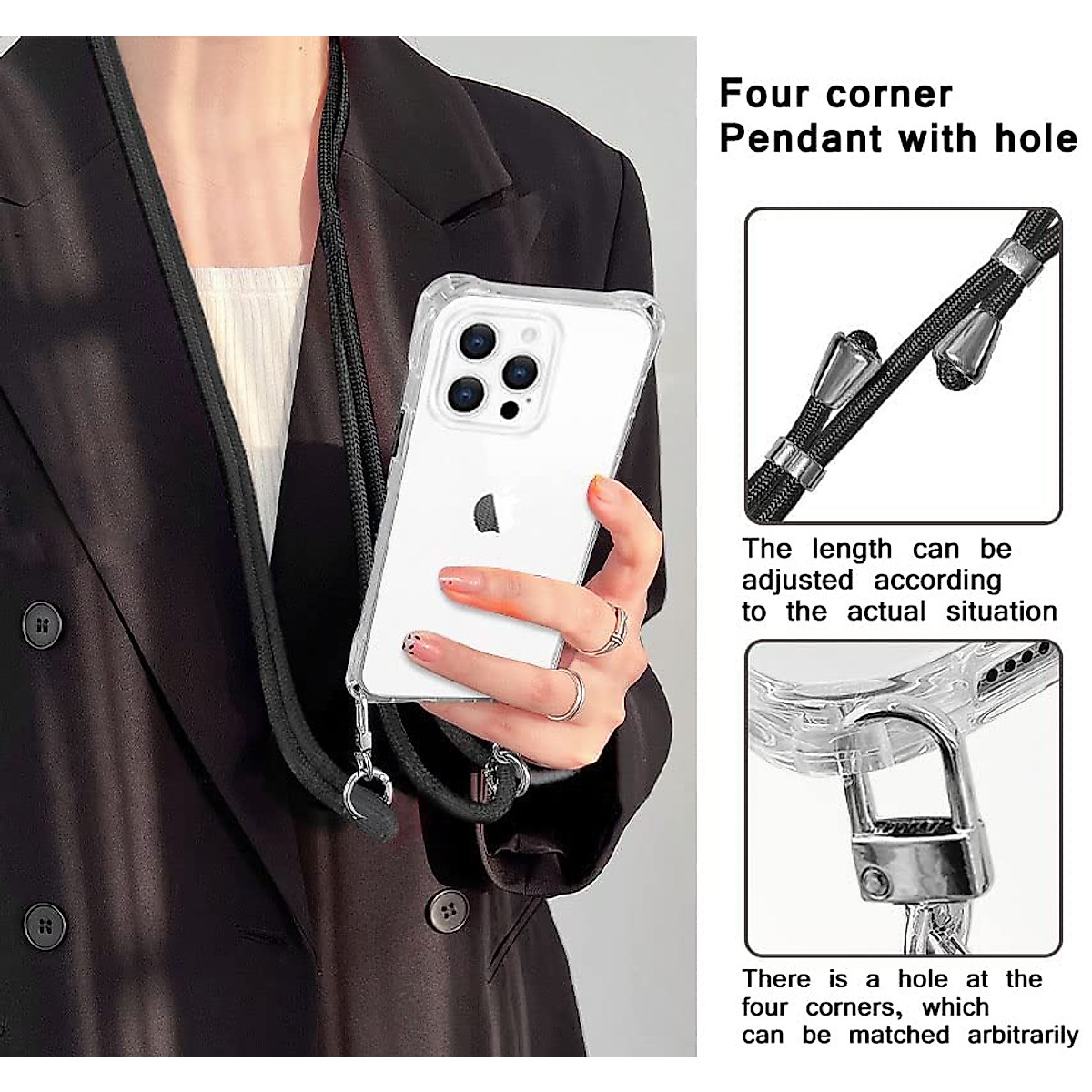 ZHIYIWU Compatible with iPhone 14 Pro Max Case Clear Shockproof Strap Shoulder Strap Crossbody TPU iPhone14 ProMax Clear Case Adjustable Neck Lanyard Protector iPhone14 ProMax Case-Clear