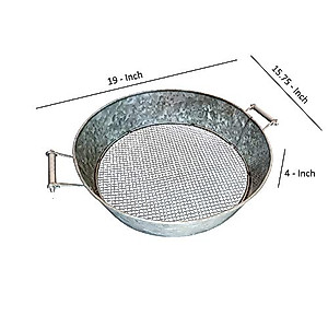 Benjara BM195216 4 x 19 x 15.75 in. Round Galvanized Steel Compost Sifter with Wire Mesh Design Base Antique Silver
